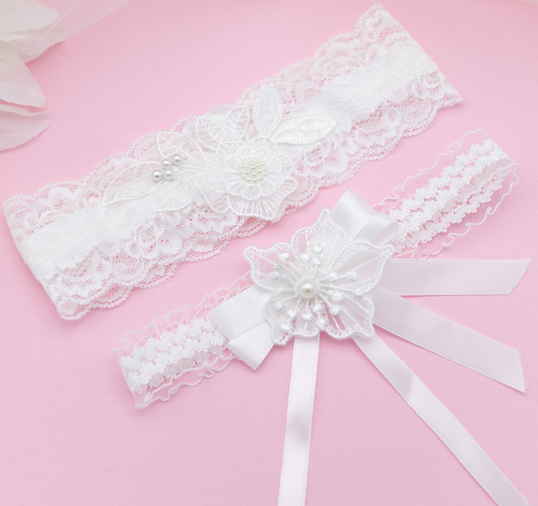 White Lace Garter Set Wedding Garter Set Flower Garter Set - Etsy Sweden