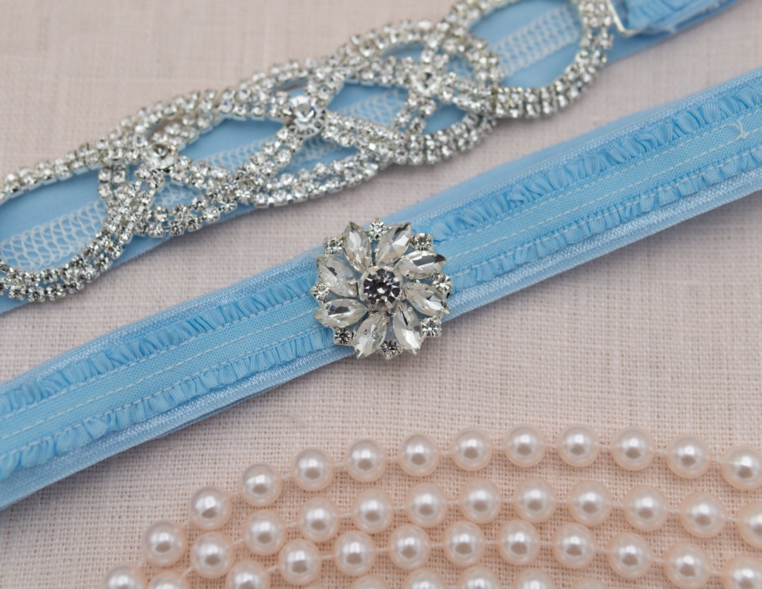 Blue Rhinestone Garter Set Light Blue Wedding Garter Crystal Garter Set ...