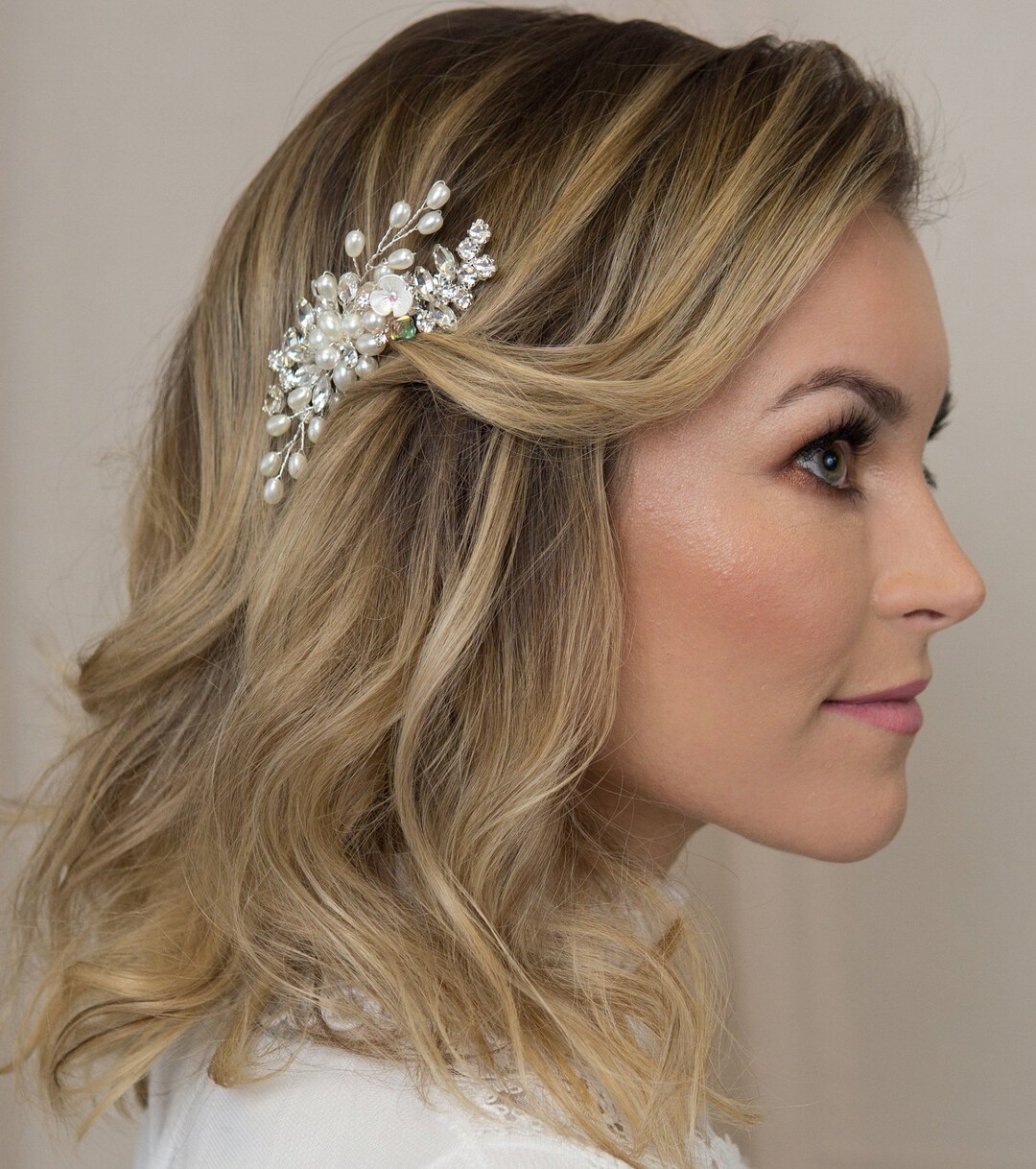 Small Pearl Rhinestone Pink Iridescent Bridal Hair Comb Floral ...