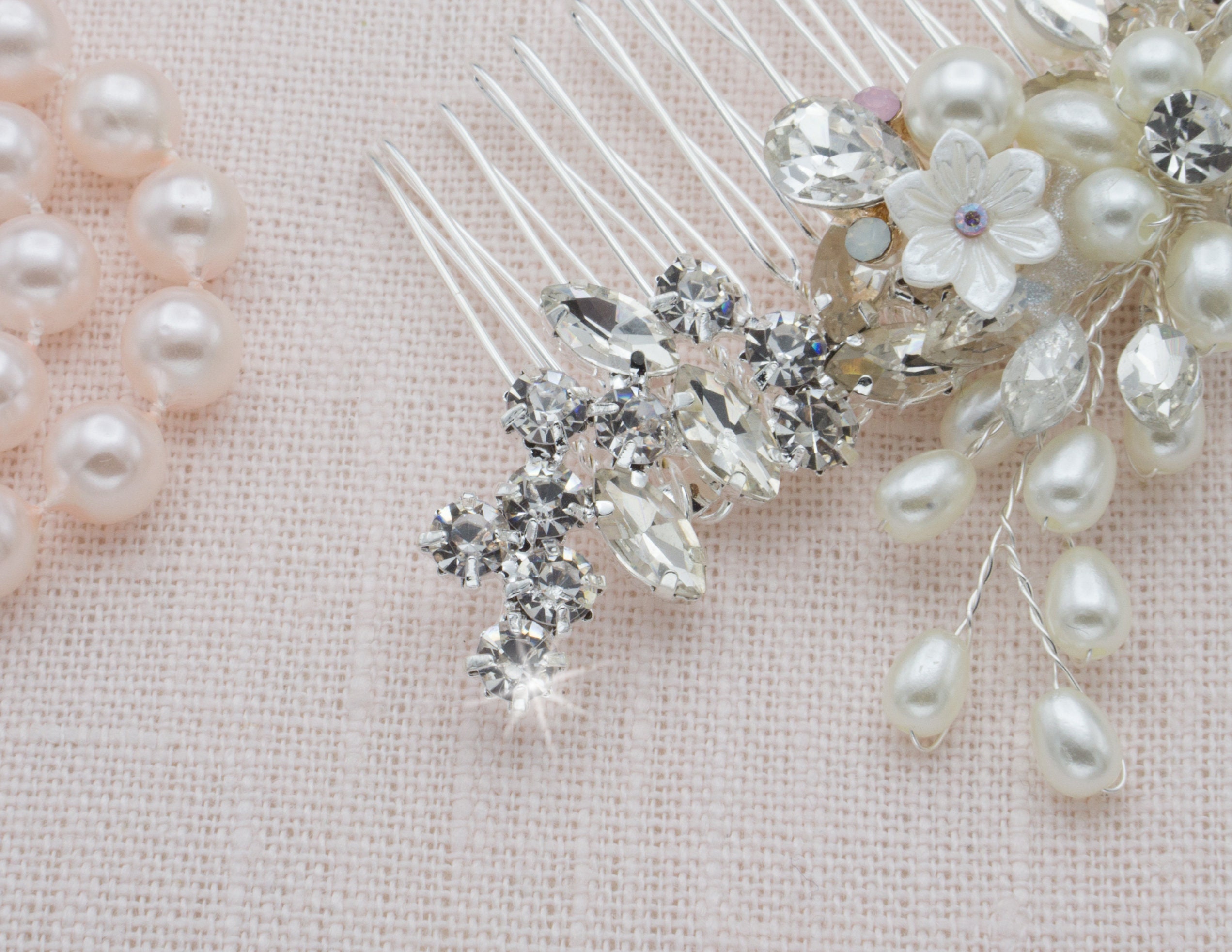 Small Pearl Rhinestone Pink Iridescent Bridal Hair Comb Floral - Etsy
