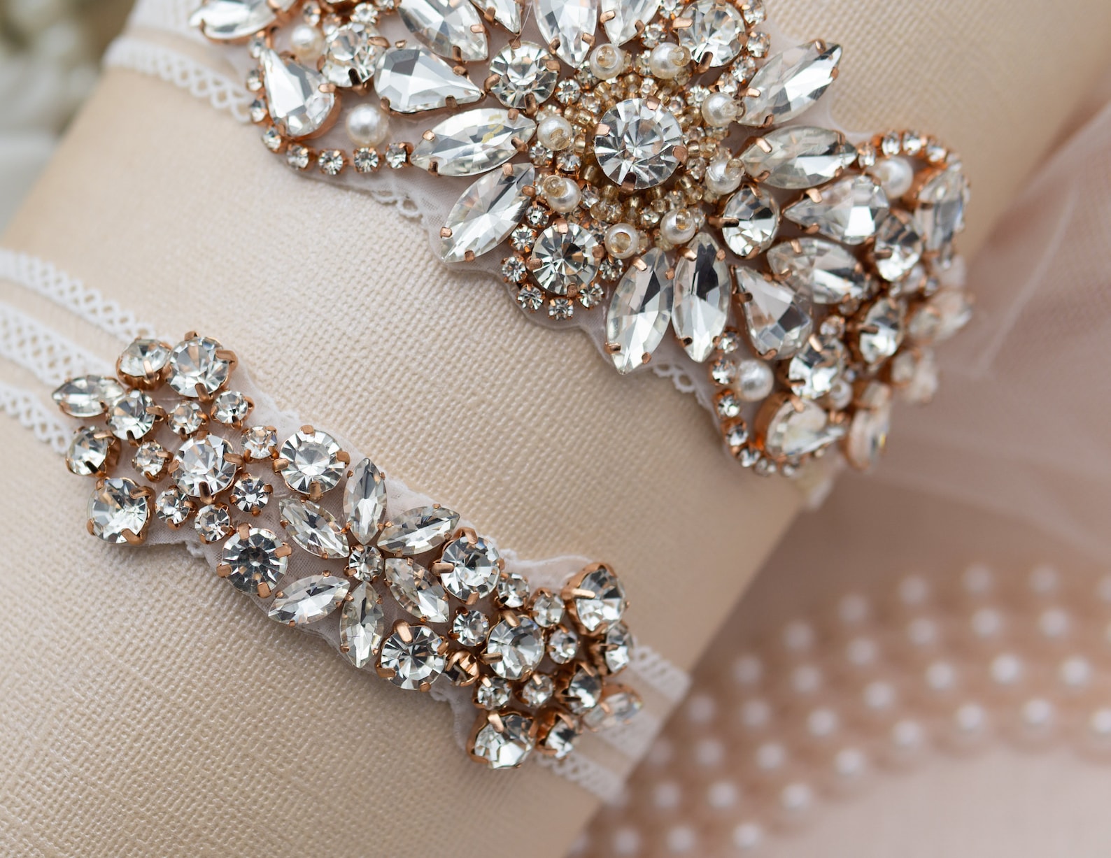 Rose Gold Garter Set Wedding Garter Prom Garter Crystal | Etsy