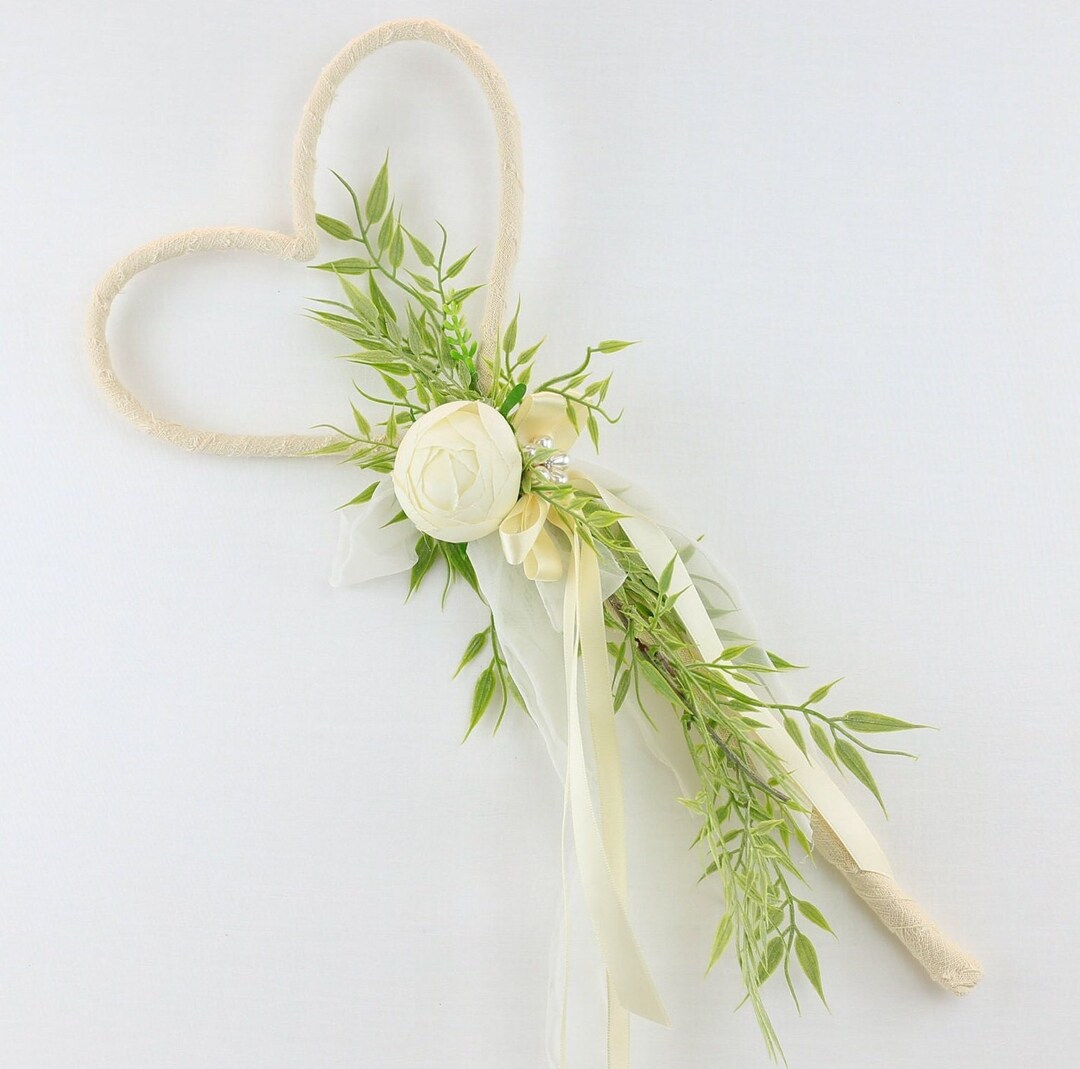 Floral Flower Girl Wand: Linen Heart, Peony & Fern Wedding Keepsake - Etsy