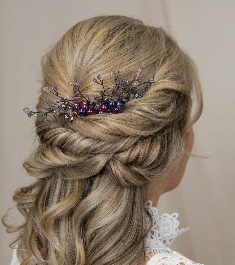 Purple Violet Pearl Beaded Hair Comb Rhinestone Purple Hair - Etsy
