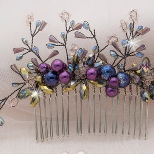Purple Violet Pearl Beaded Hair Comb Rhinestone Purple Hair Comb Violet ...