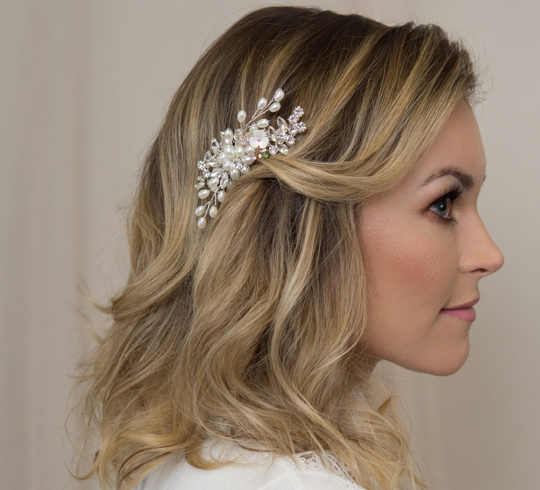 Small Pearl Rhinestone Pink Iridescent Bridal Hair Comb Floral - Etsy