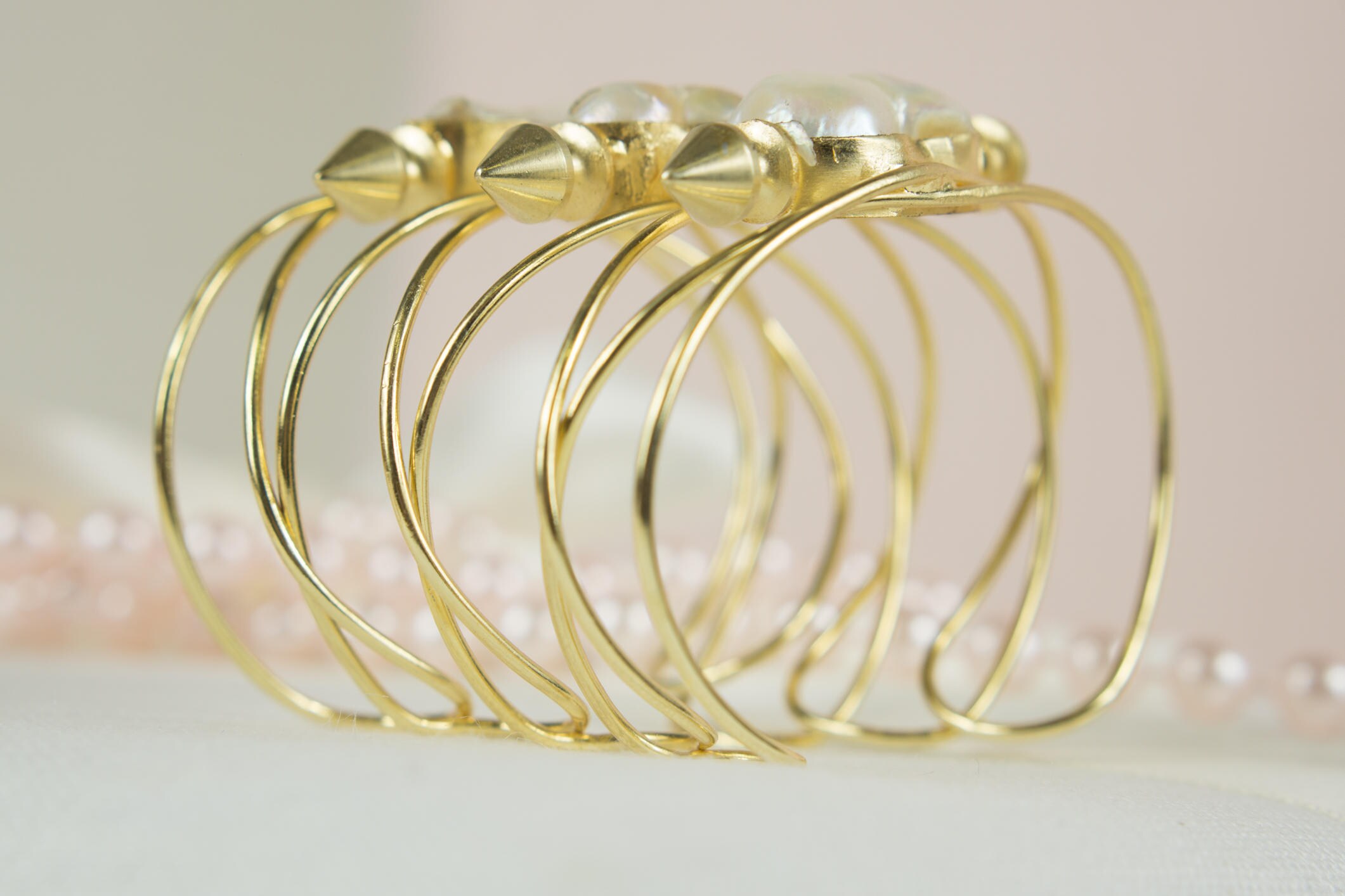 Natural Pearl Gold Bridal Cuff Wedding Bangle Bridal Bracelet | Etsy