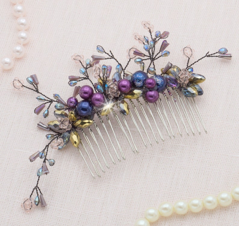 Purple Violet Pearl Beaded Hair Comb Rhinestone Purple Hair | Etsy