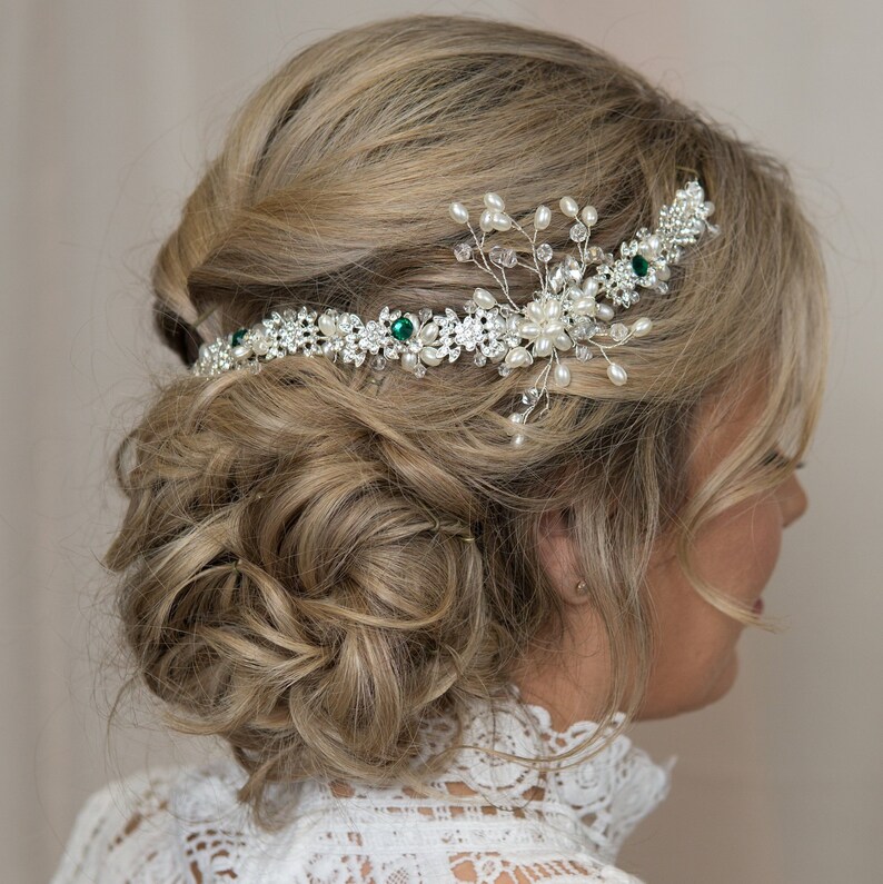 Pearl Bridal Hair Vine Forehead Jewelry Rhinestone Wedding - Etsy