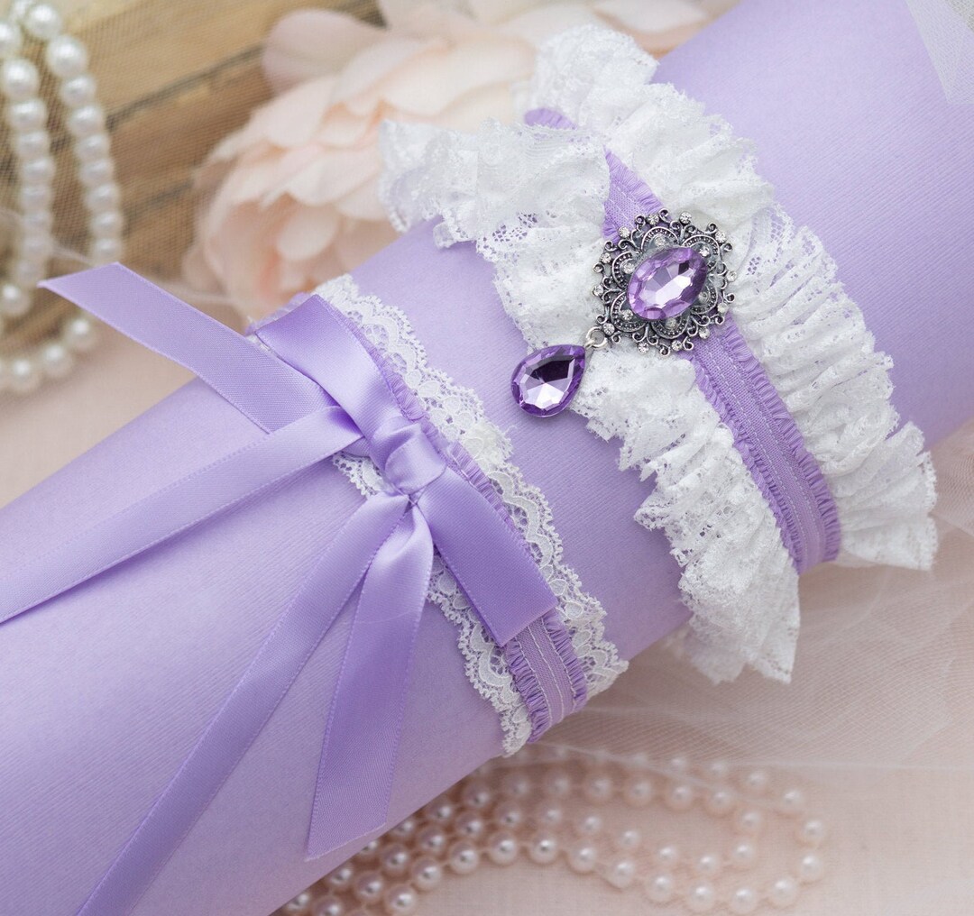 Pretty Purple Garter Antique Garter Lavender Wedding Garter Set Purple ...