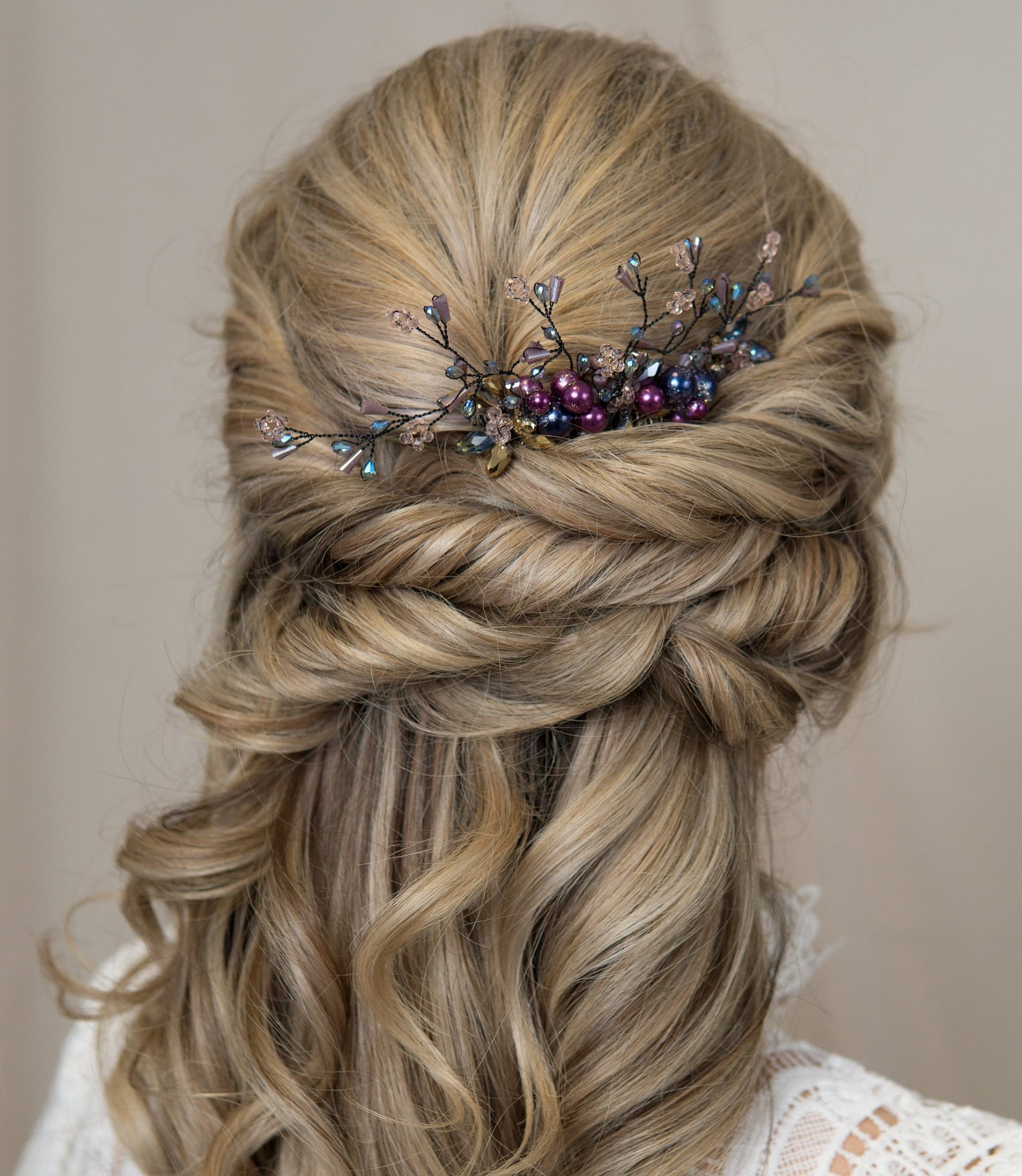 Purple Violet Pearl Beaded Hair Comb Rhinestone Purple Hair | Etsy