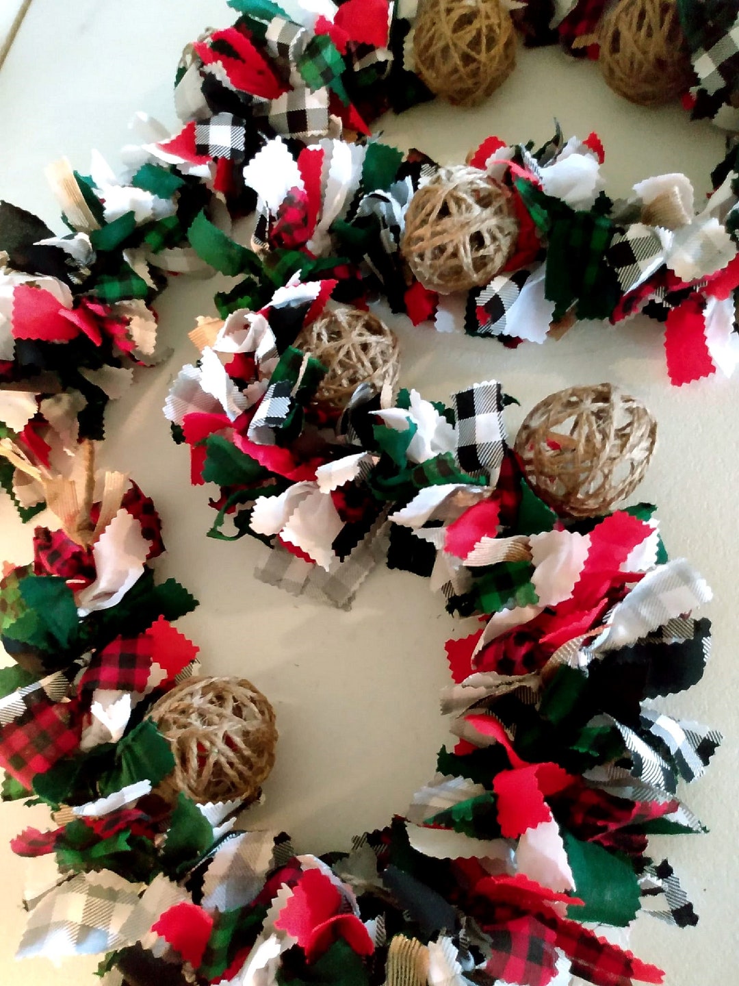 Buffalo Plaid Christmas Garland 6ft, Farmhouse Christmas Decor, Fabric ...