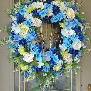 Blue Floral Wreath for Front Door Farmhouse Floral Wreath - Etsy