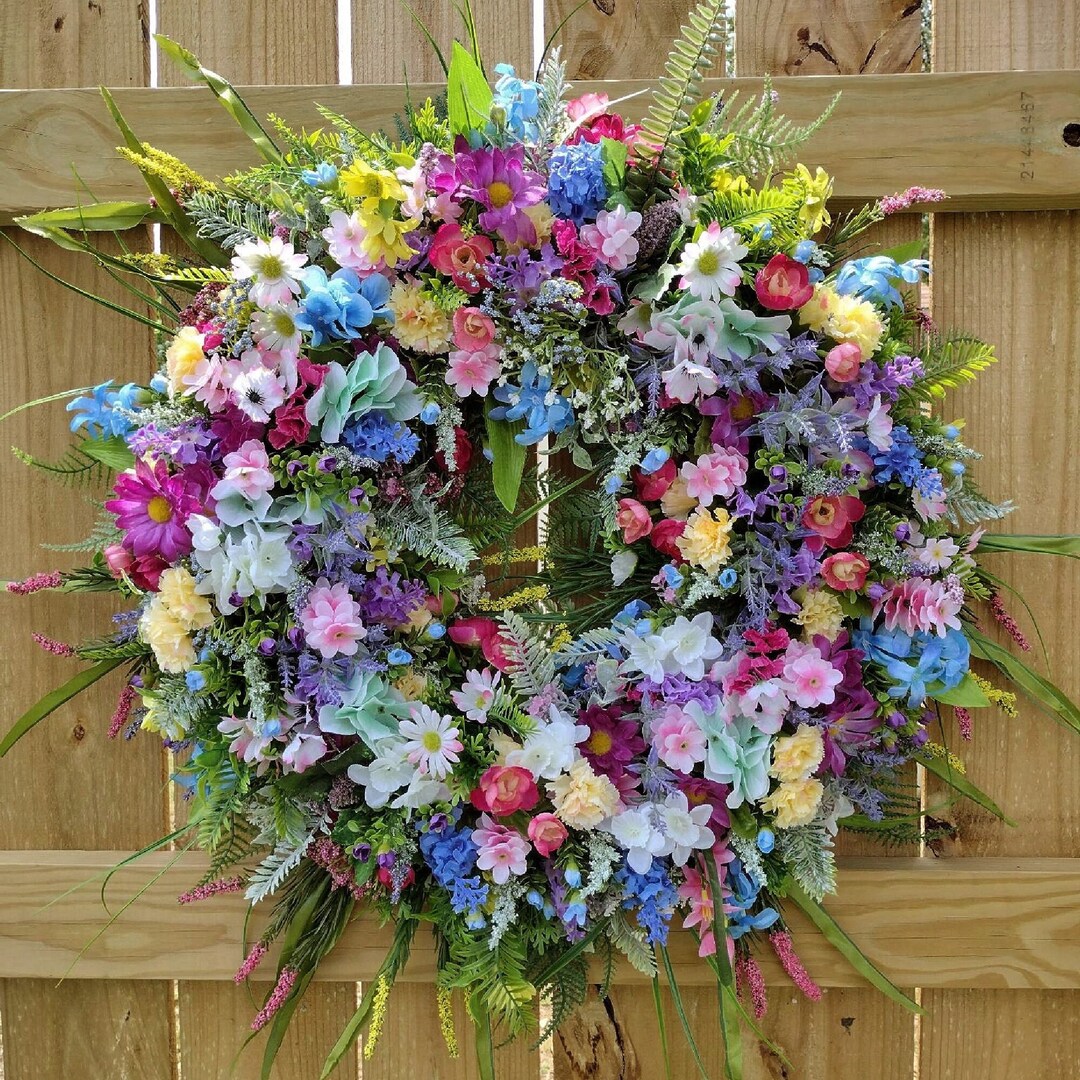 Floral Bohemian Cottage Wreath, Front Door Wreath, Large Floral Wreath ...
