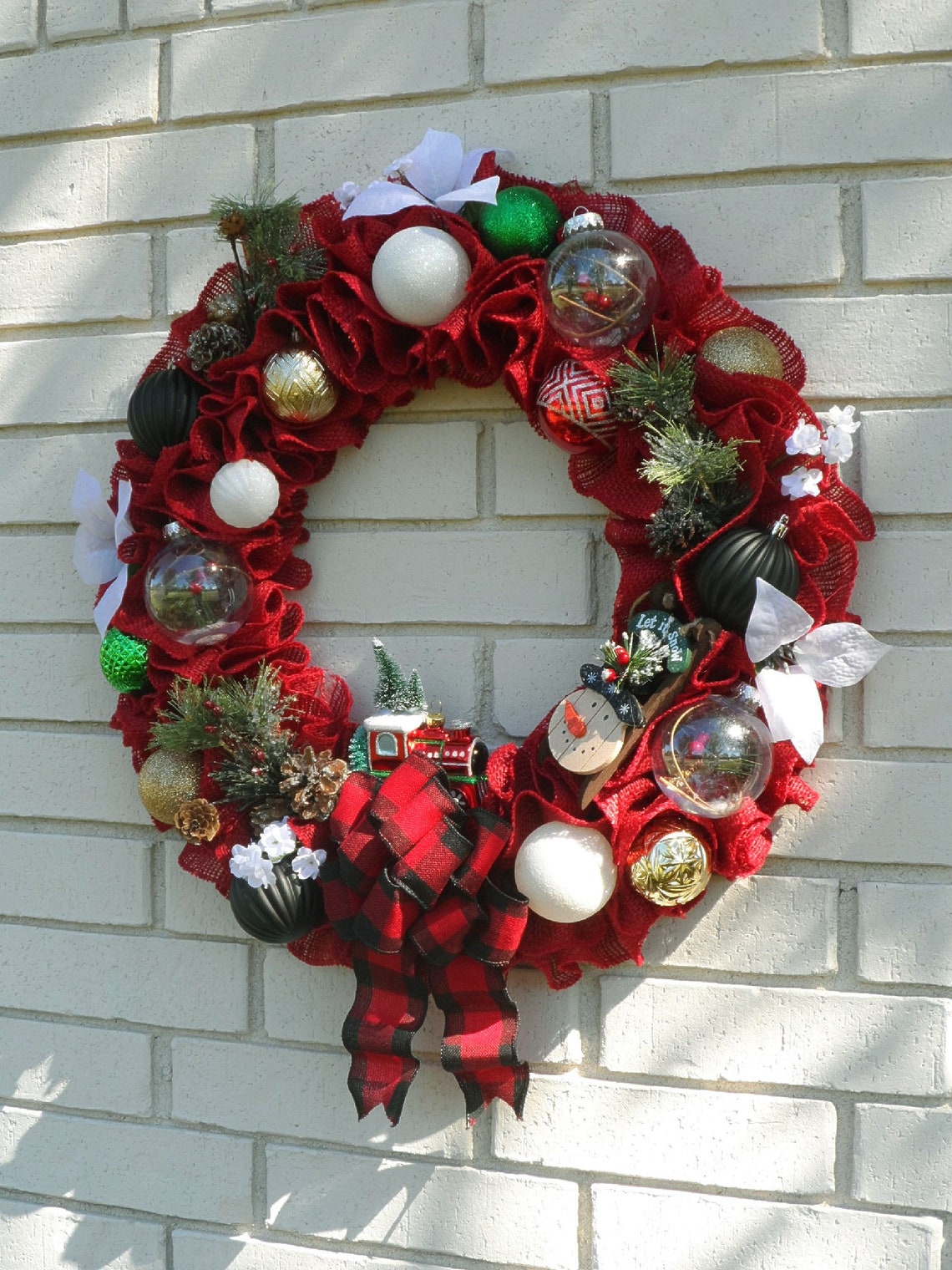 Red Christmas Wreath for Front Door Farmhouse Christmas - Etsy