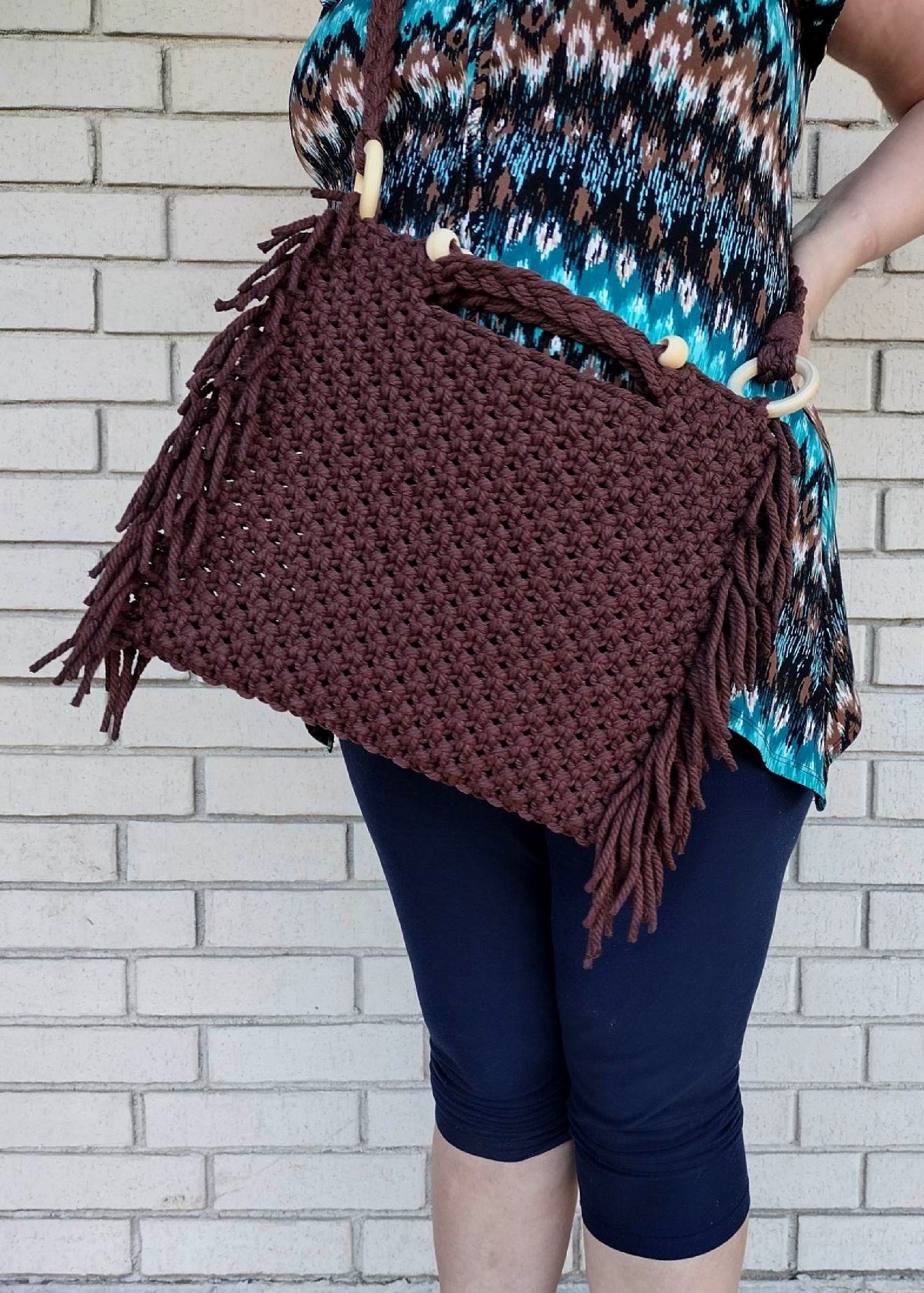 Macrame Purse Brown Shoulder Bag Large Purse Bohemian Style - Etsy