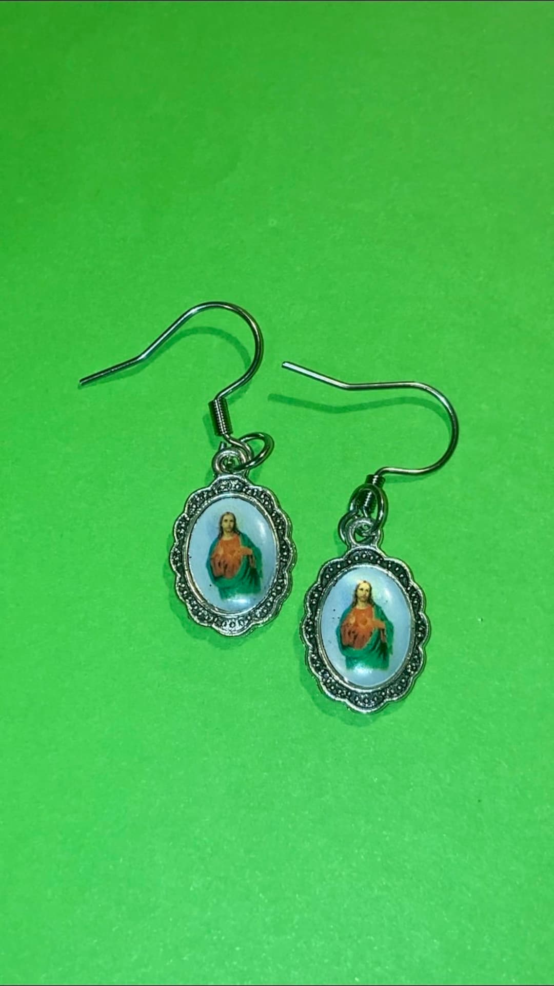 Jesus Earrings L Heart of Jesus Earrings L Catholic Earrings L ...