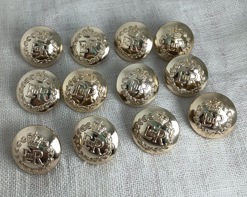 Set of 12—british Military Brass 1" Coat Button: Queen Elizabeth Crown ...