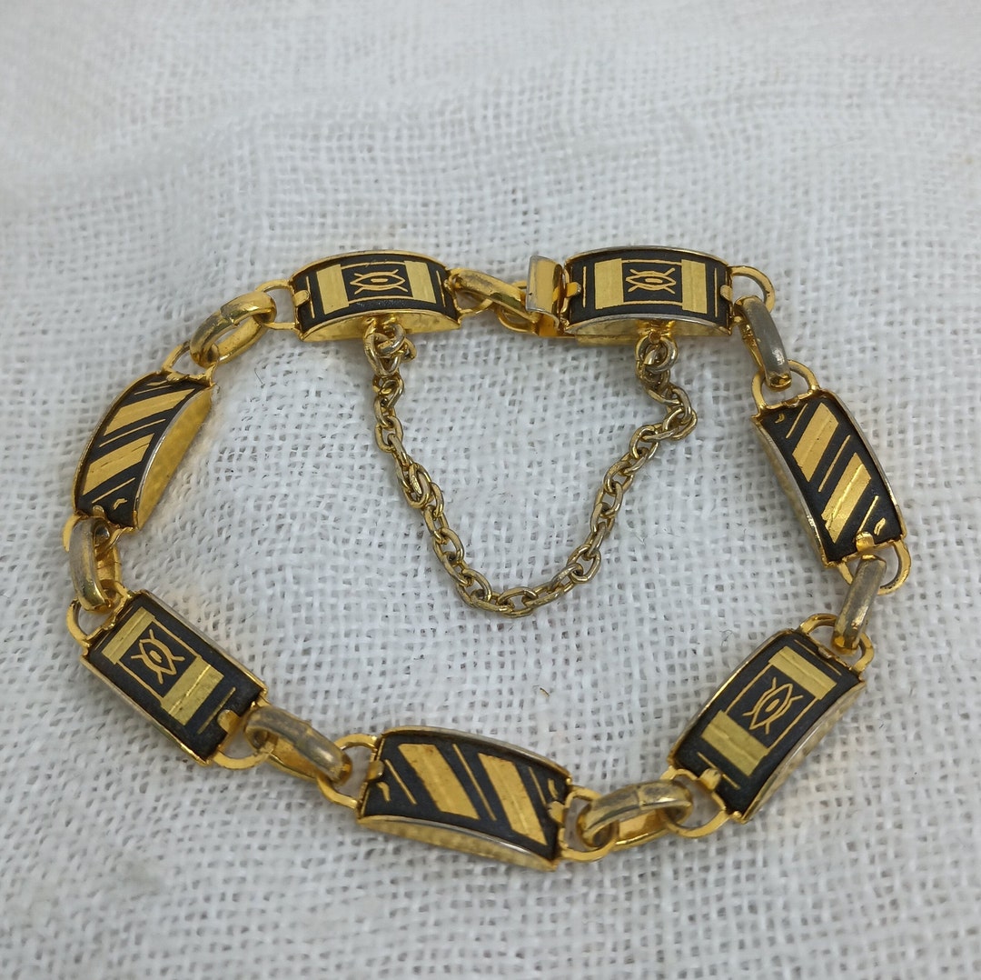Vintage 1960s Spanish Damascene Gold Vermeil Link Bracelet - Etsy