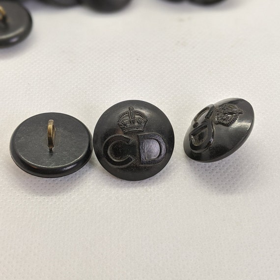 Vintage WWII British Uniform Buttons —CD Civil Defense, King Vintage WWII British Uniform Buttons —CD Civil Defense, King