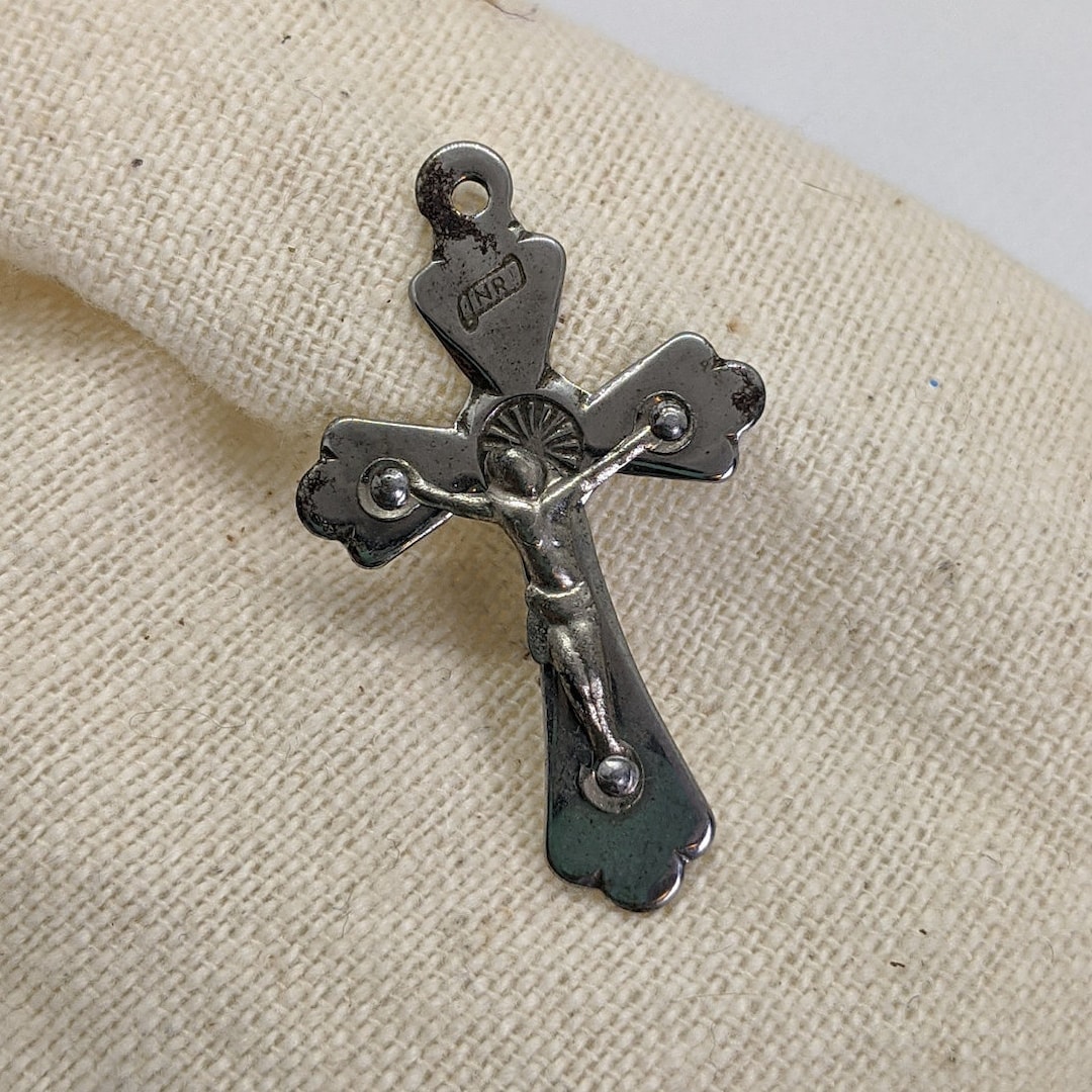 Antique French Cross — Silvertone Pendant/catholic Rosary Cross - Etsy