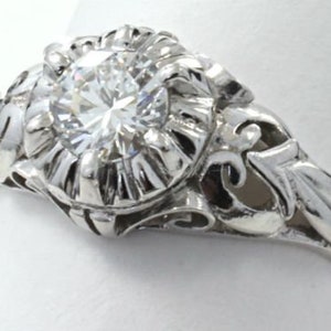 Edwardian Style 18k Engagement Ring With E-F Color .47ct Diamond ...