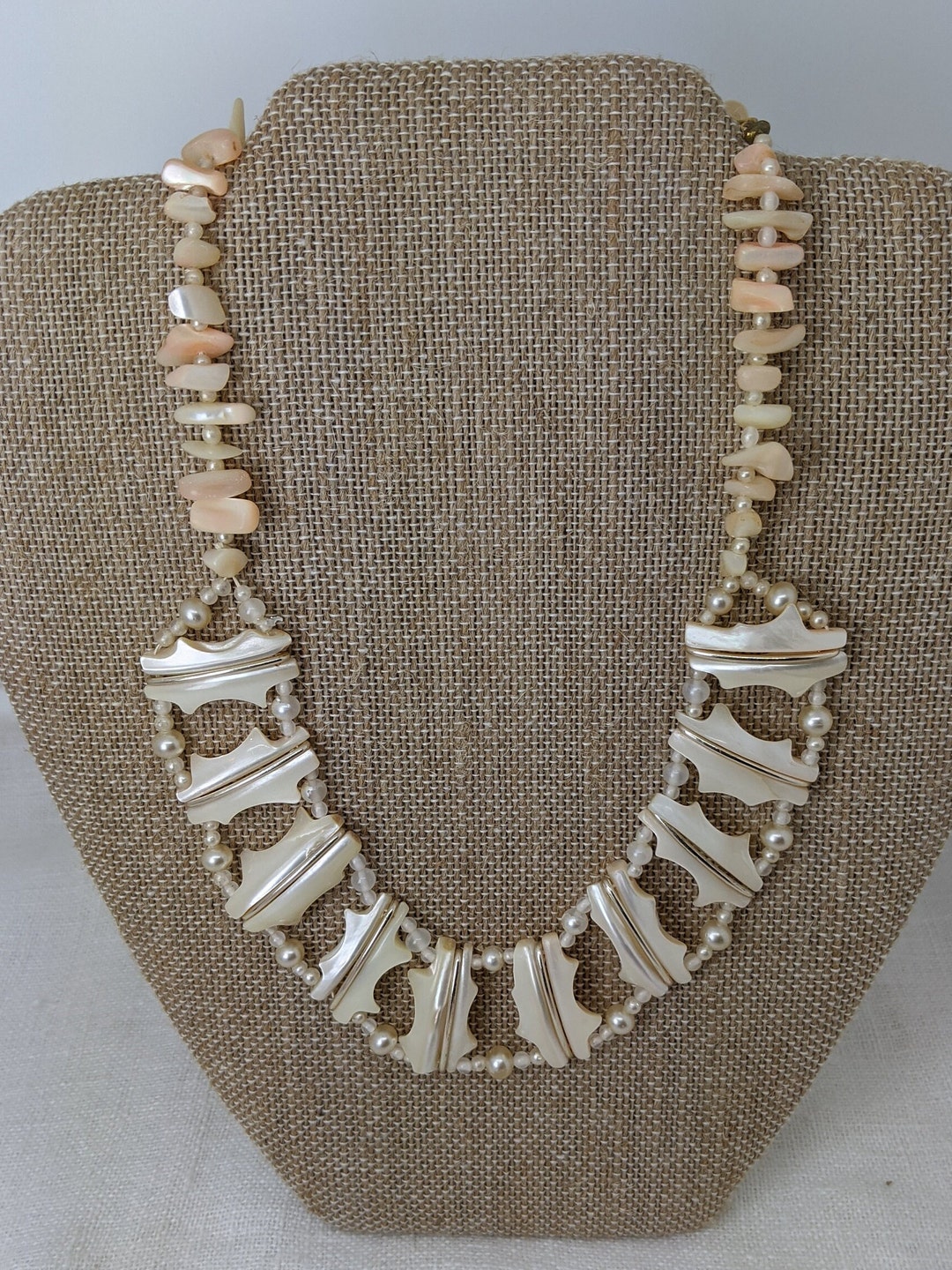 Vintage Carved Shell Statement Necklace Summer Travel Jewelry, Hawaiian ...