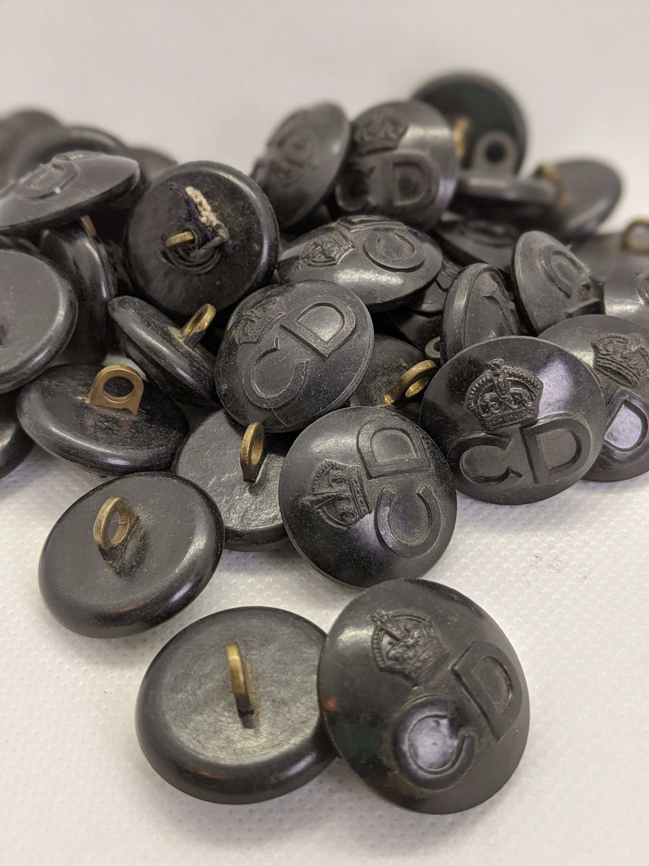 Vintage WWII British Uniform Buttons —CD Civil Defense, King Vintage WWII British Uniform Buttons —CD Civil Defense, King