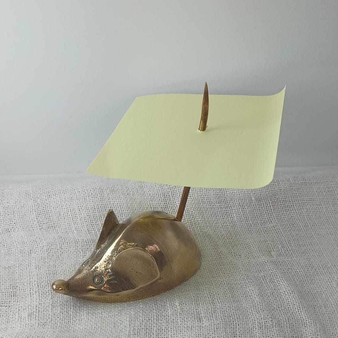 Vintage Brass Mouse Paperweight and Note Holder/ring Holder - Etsy