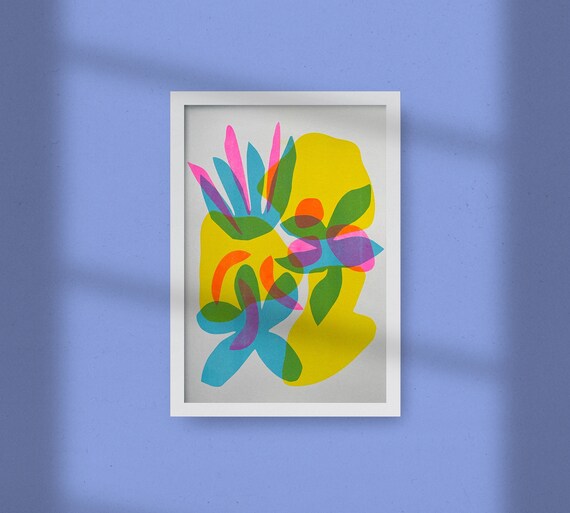 A3 Risograph Print Blue Yellow & Fluorescent Pink Riso Print | Etsy