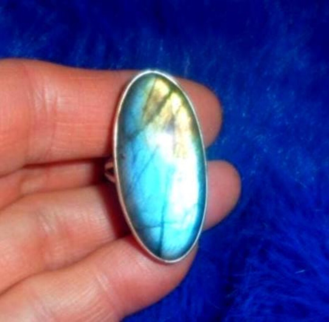 Excellent MASSIVE BLUE FIRE Midnight Sun Labradorite Ring Huge Large Ab ...