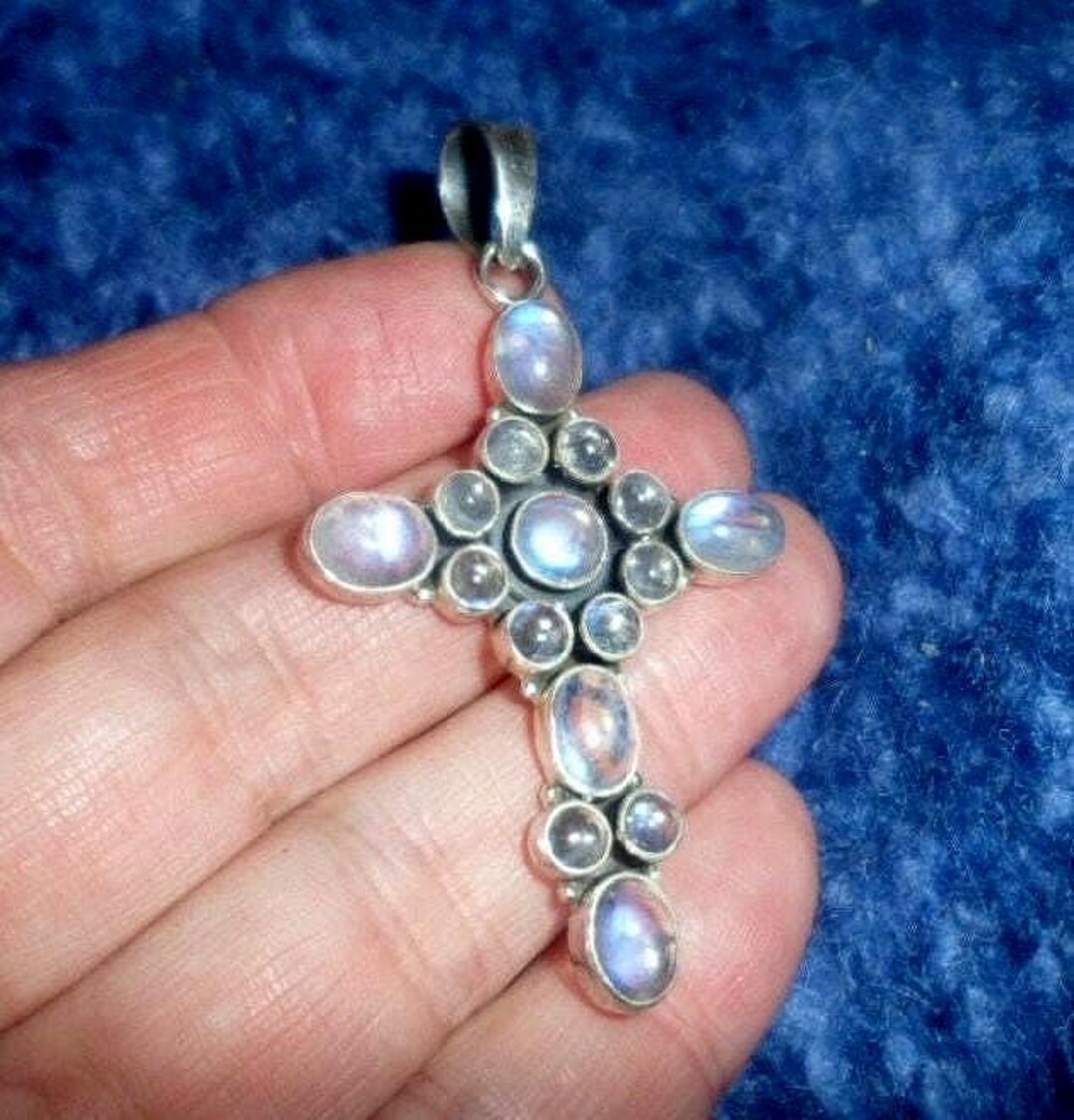 RARE Excellent VINTAGE LARGE Navajo Moonstone Rainbow Ab Huge Cross ...
