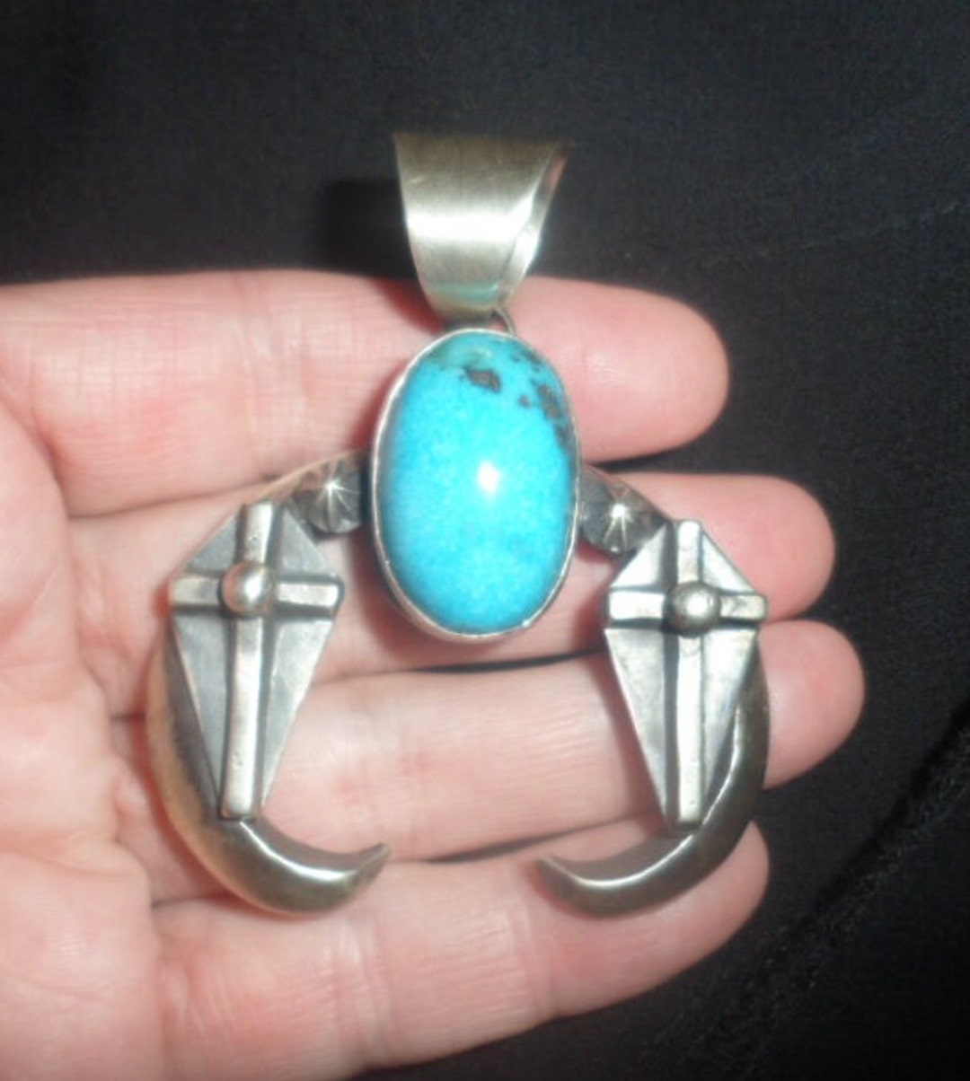 VINTAGE LARGE Excellent CHIMNEY Butte Huge Blue Turquoise Cross Navajo ...
