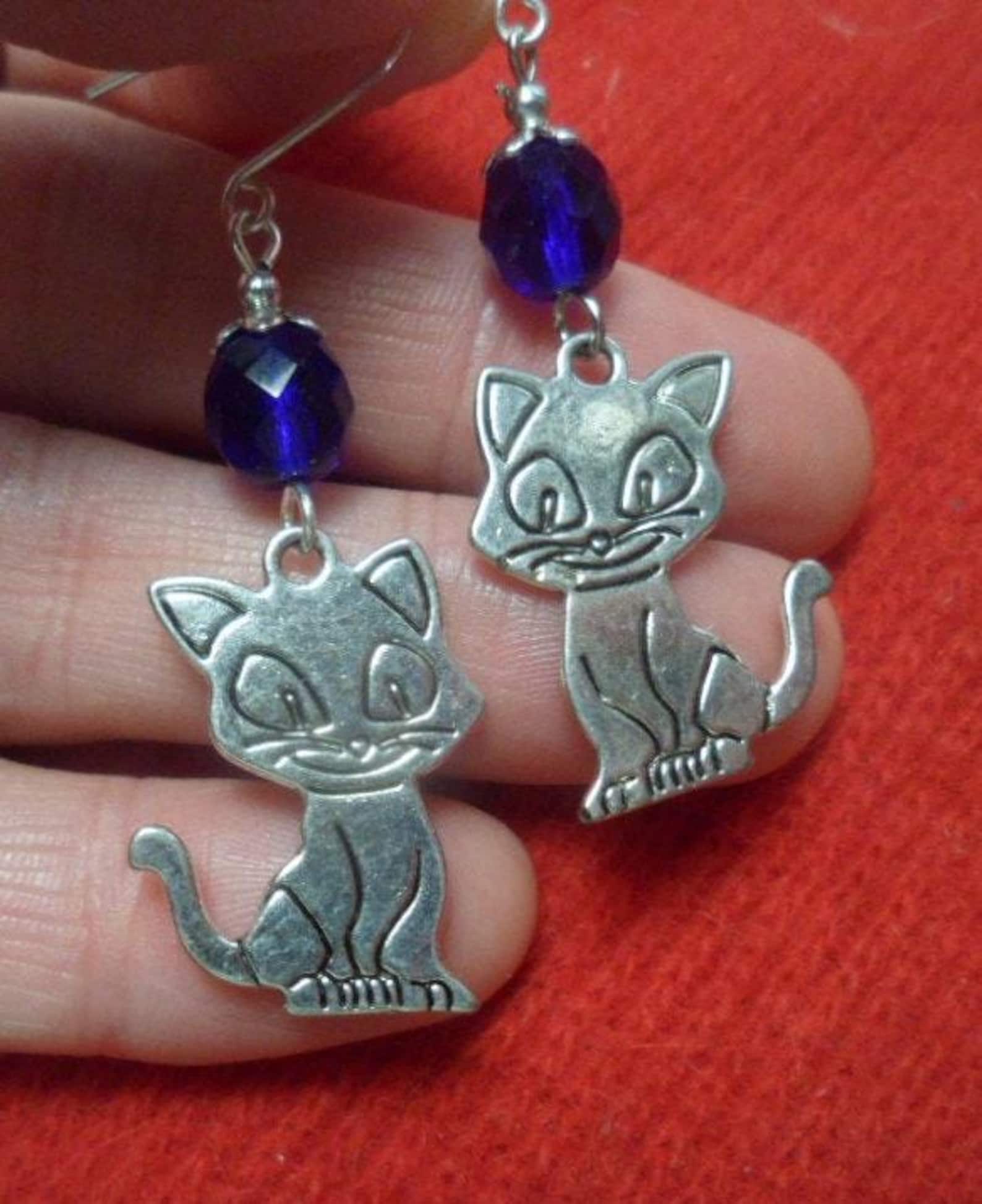 MISCHIEF MAKERS!! CAT Vintage Unworn Kitty Cobalt Navy Blue Faceted ...