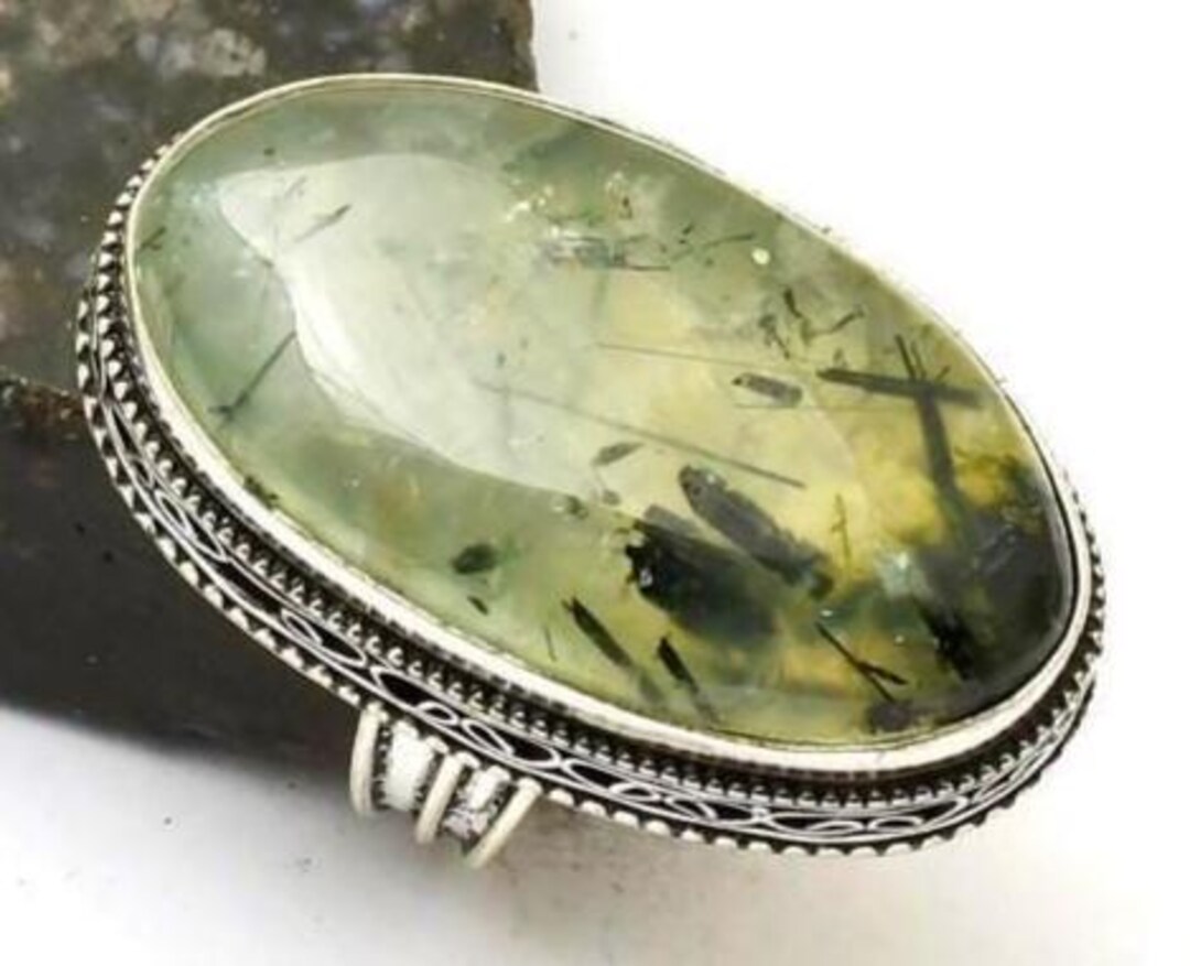 HUGE GREEN PREHNITE Large Giant Ring Gem Stone Gemstone Sz Size 7 7/8 8 ...