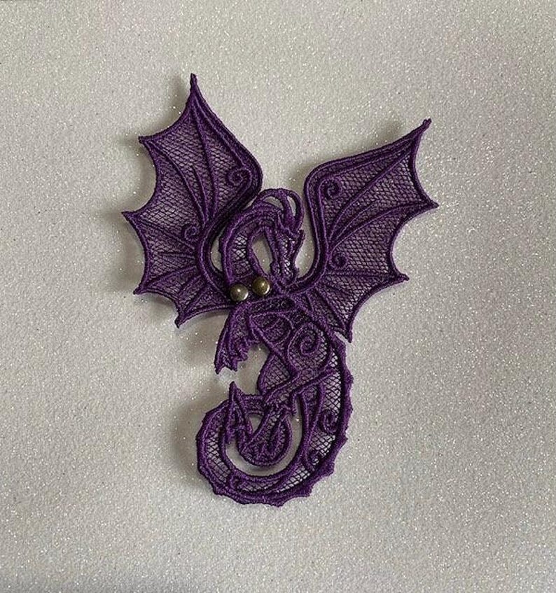 Dragon With Articulating Wings, Lace, Machine Embroidered, Spooky and ...