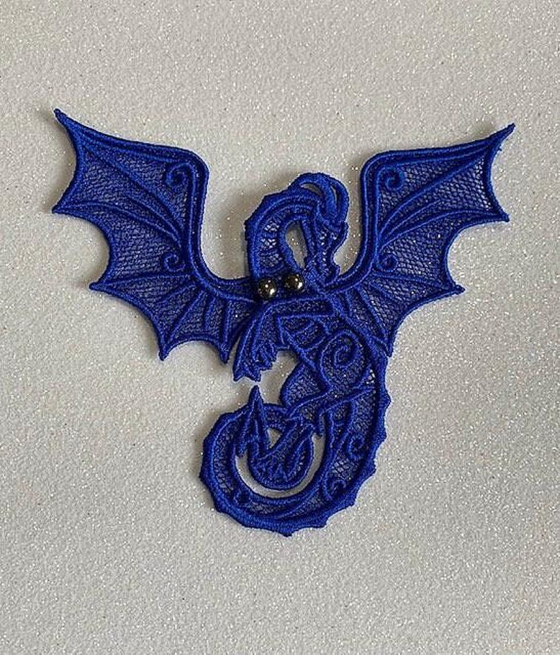 Dragon With Articulating Wings, Lace, Machine Embroidered, Spooky and ...