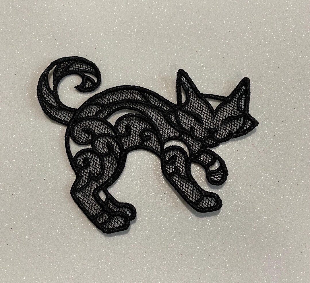Cat Creeping, Scary and Spooky, Machine Lace Embroidery - Etsy