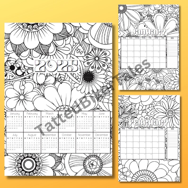 Calendario 2025 para colorear con flores, formatos A4, CARTA y ...