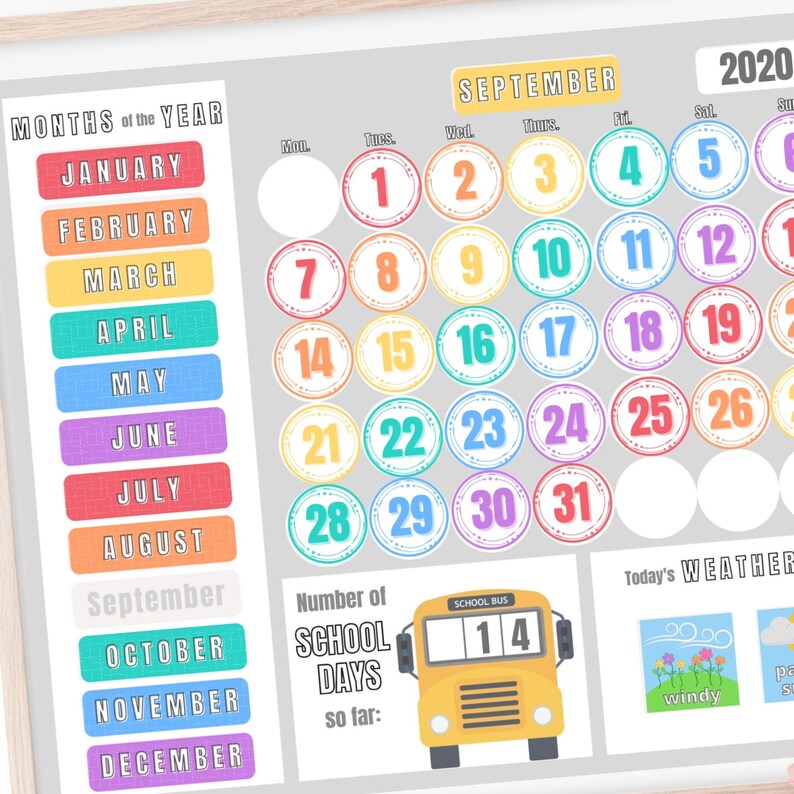 Calendar for Kids Learning-classroom Teaching Months, Days, Seasons ...