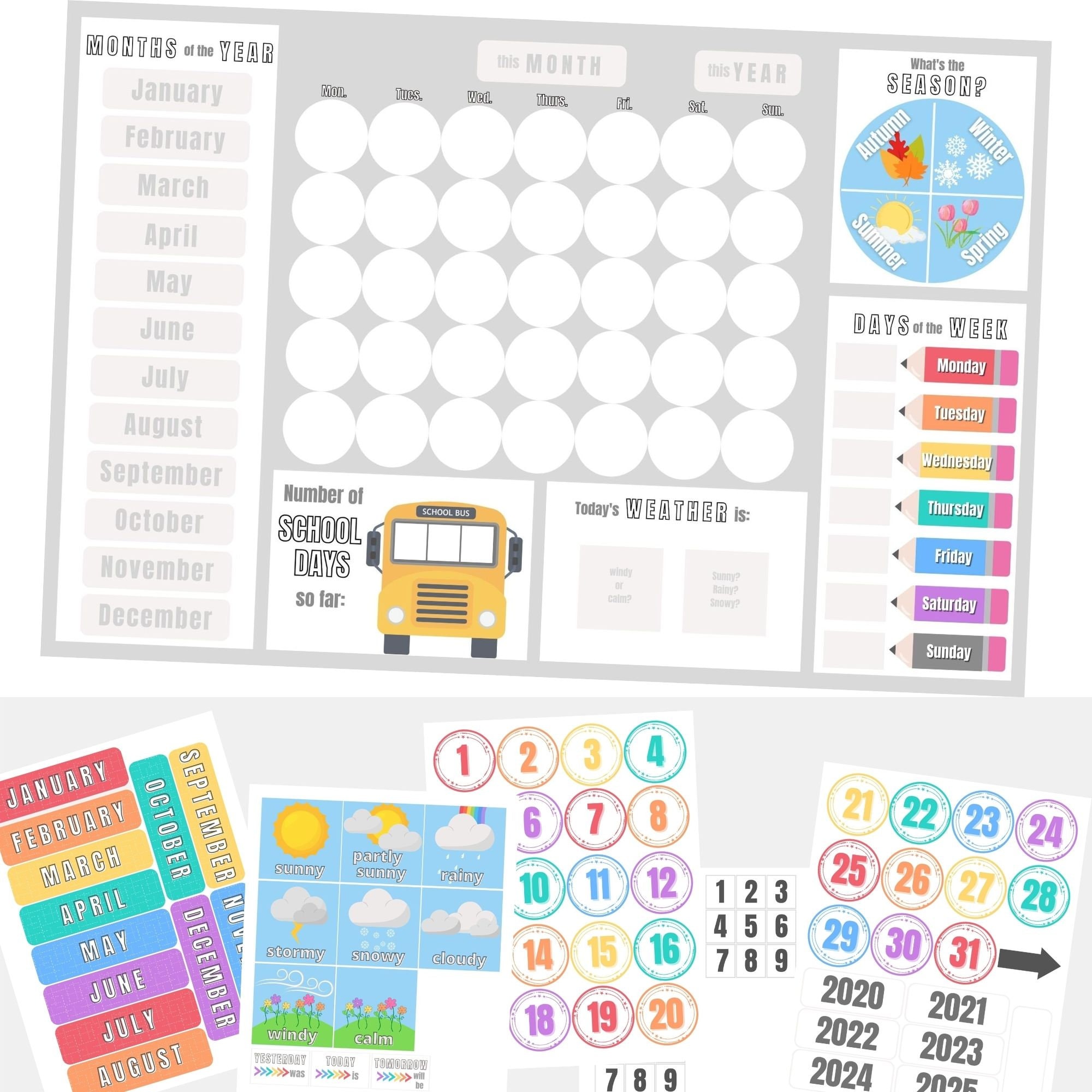 Calendar for Kids Learning-classroom Teaching Months, Days, Seasons ...