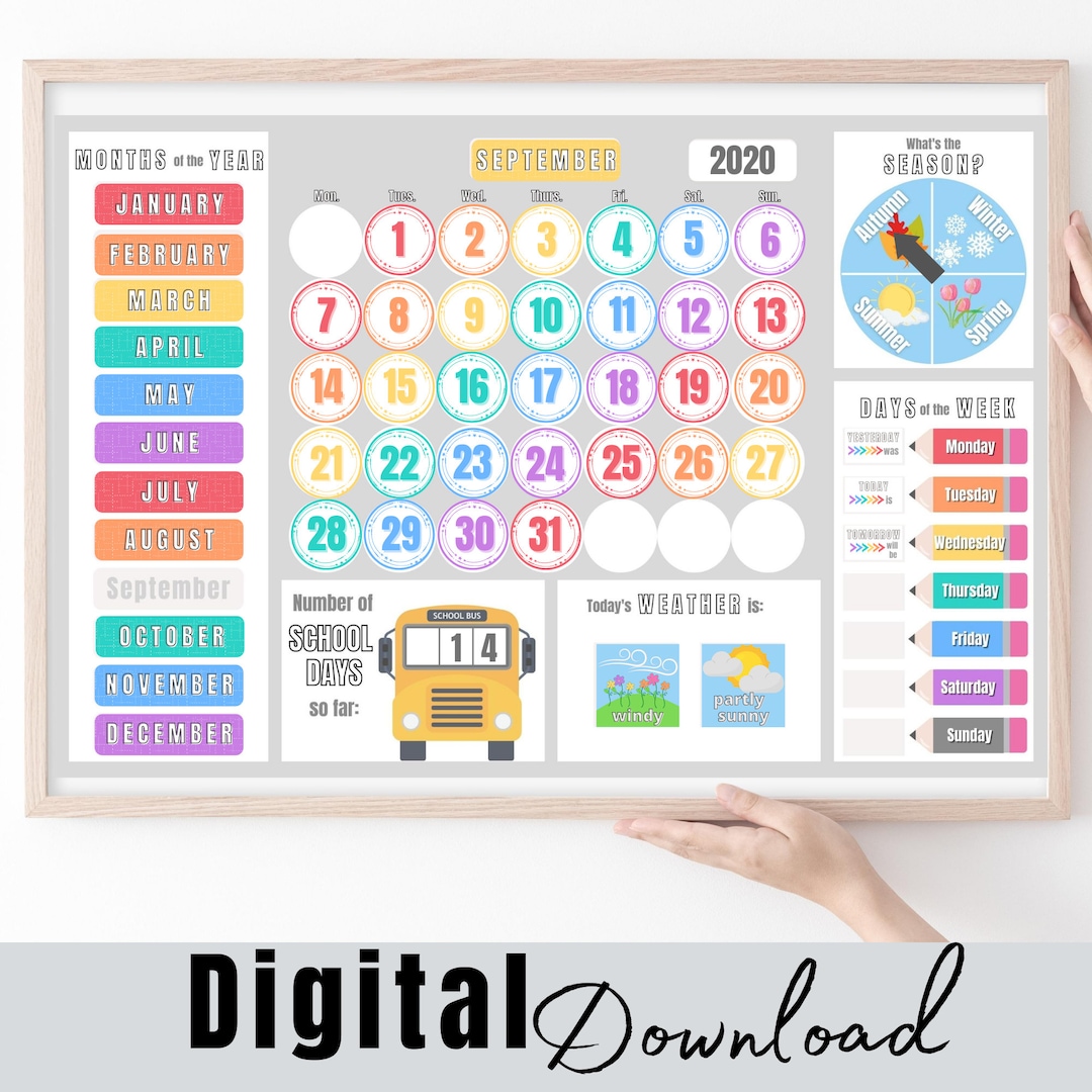 Calendar for Kids Learning-classroom Teaching Months, Days, Seasons ...