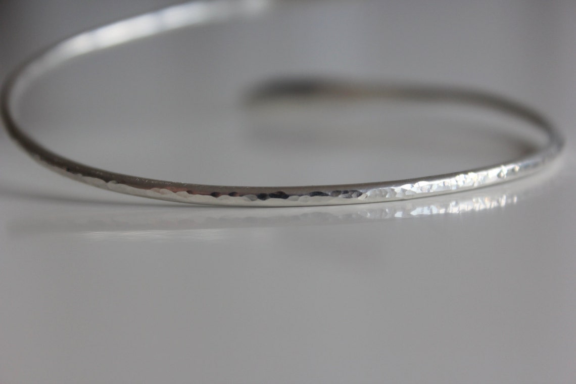 Silver Bangle Adjustable Hammered Sterling Silver Bangle - Etsy UK
