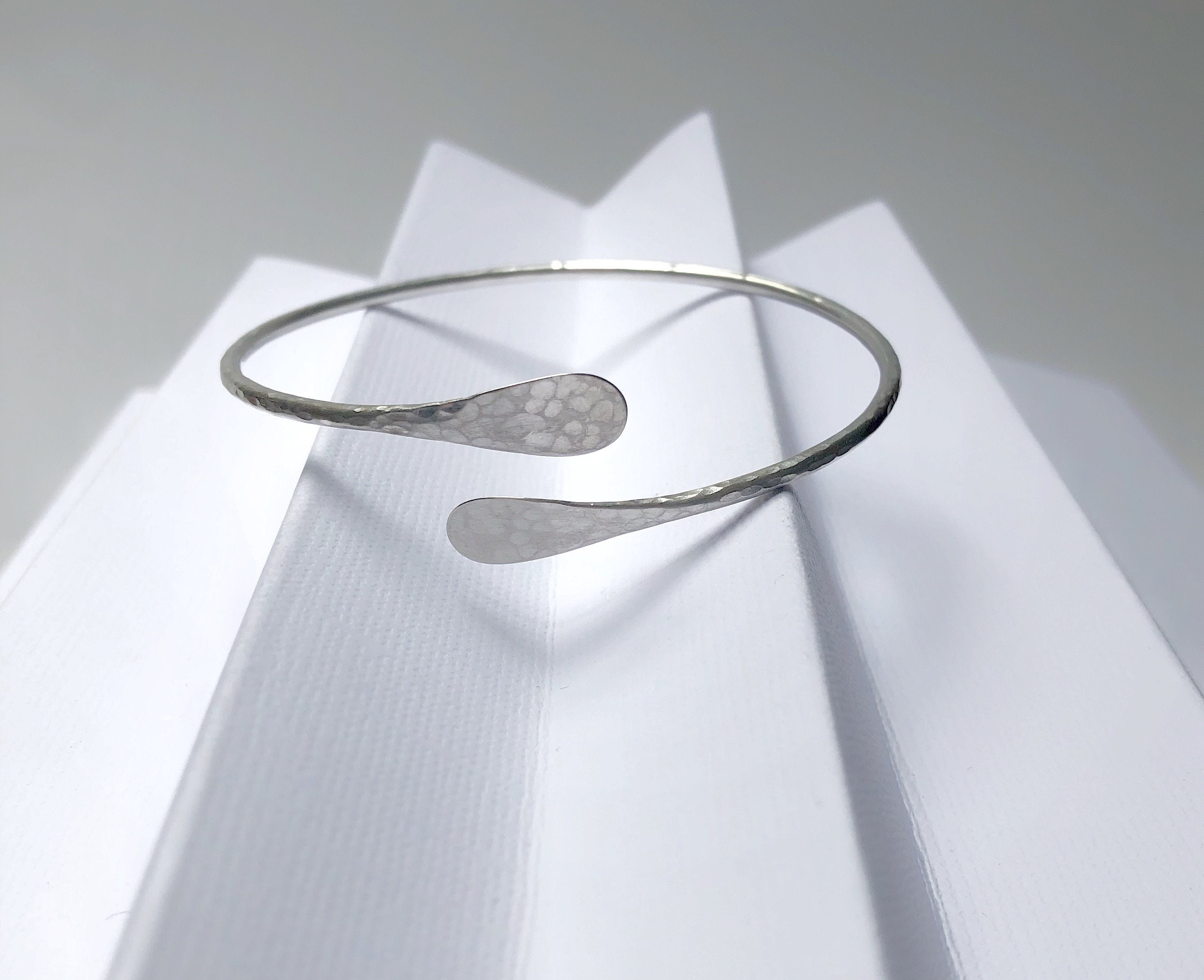 Silver Bangle Adjustable Hammered Sterling Silver Bangle - Etsy UK