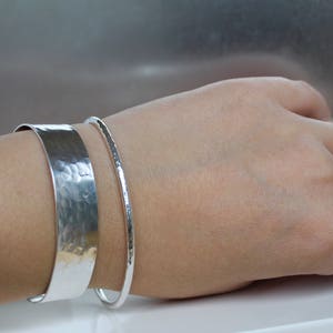 Solid Silver Cuff Bangle, Wide Silver Cuff Bangle, Hammered Silver Bangle, Open Bangle, Silver ...
