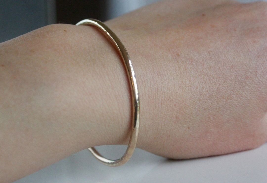 Gold Bangle, Hammered 9ct Gold Cuff, Solid Hammered Cuff Bangle, Simple ...