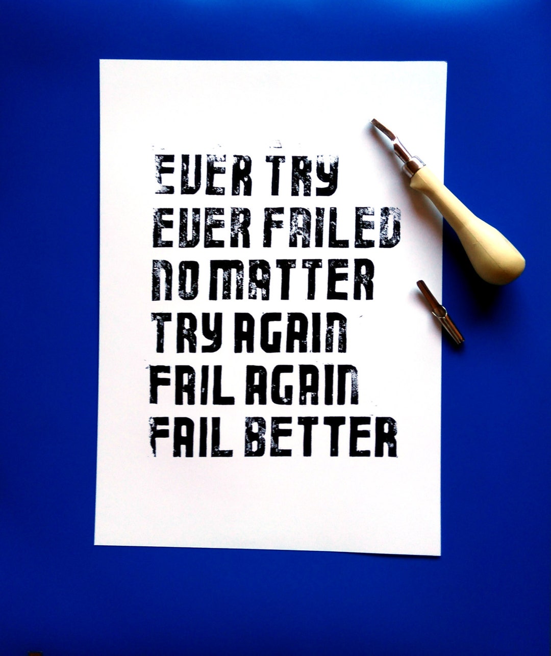 Ever Try, Linocut Print, Wall Art Print, Home Decoration, Handmade ...