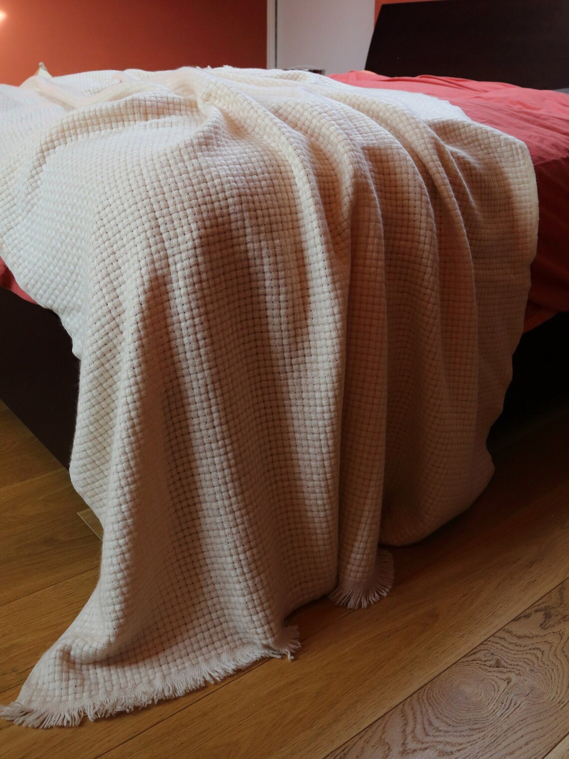 Luxury Cashmere Blanket in Undyed Beige Color. Chunky Sofa Throw for ...