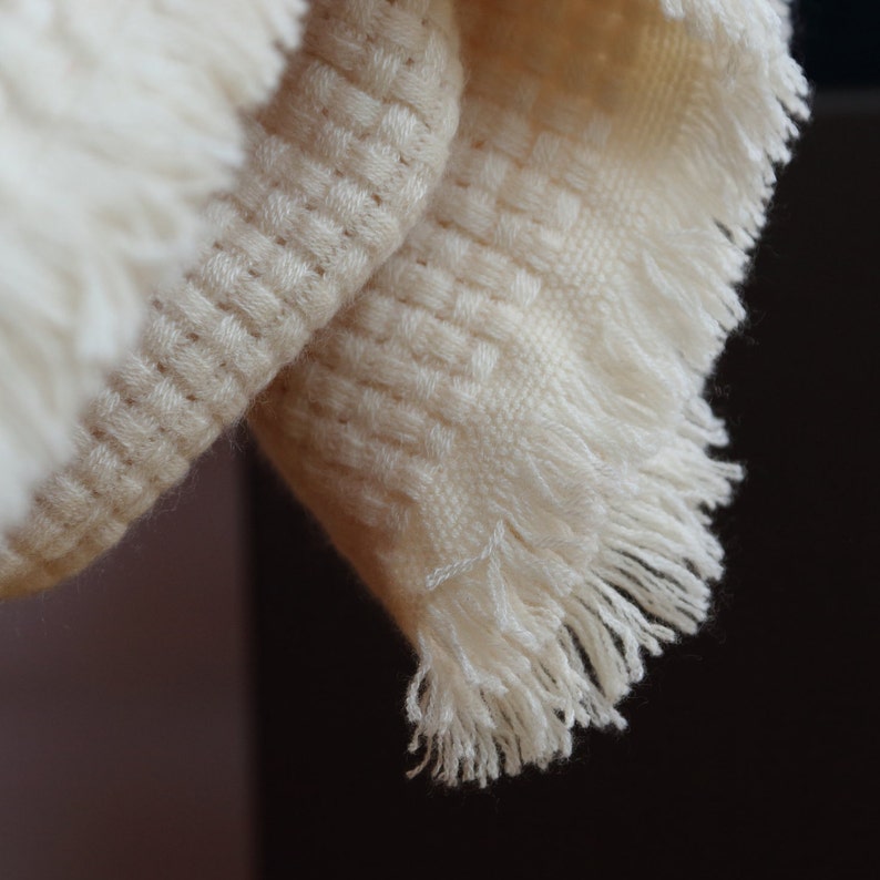 Luxury Cashmere Blanket in Undyed Beige Color. Chunky Sofa Throw for ...