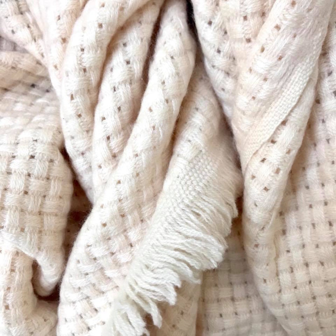 Luxury Cashmere Blanket in Undyed Beige Color. Chunky Sofa Throw for ...