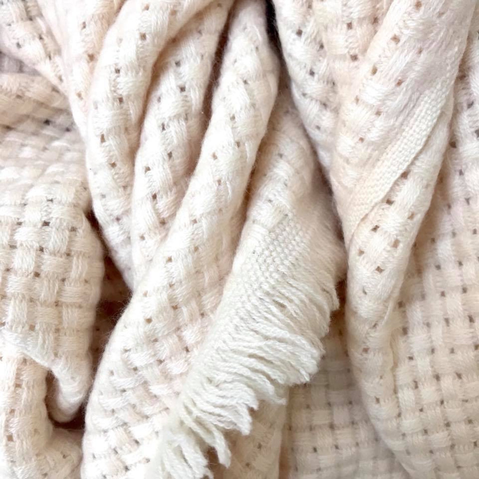 Luxury Cashmere Blanket in Undyed Beige Color. Chunky Sofa Throw for ...